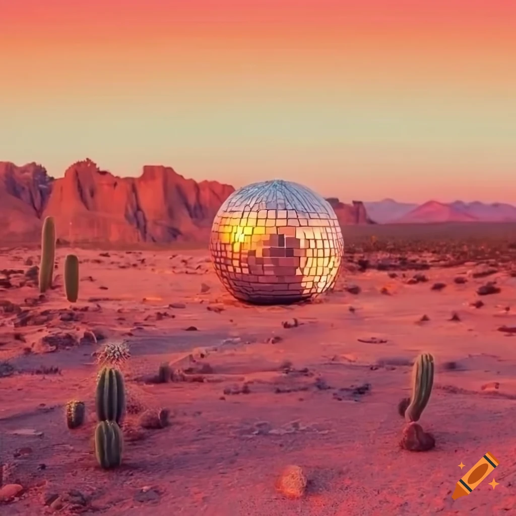 Ethereal minimalist sunset with disco balls in the Arizona desert on ...