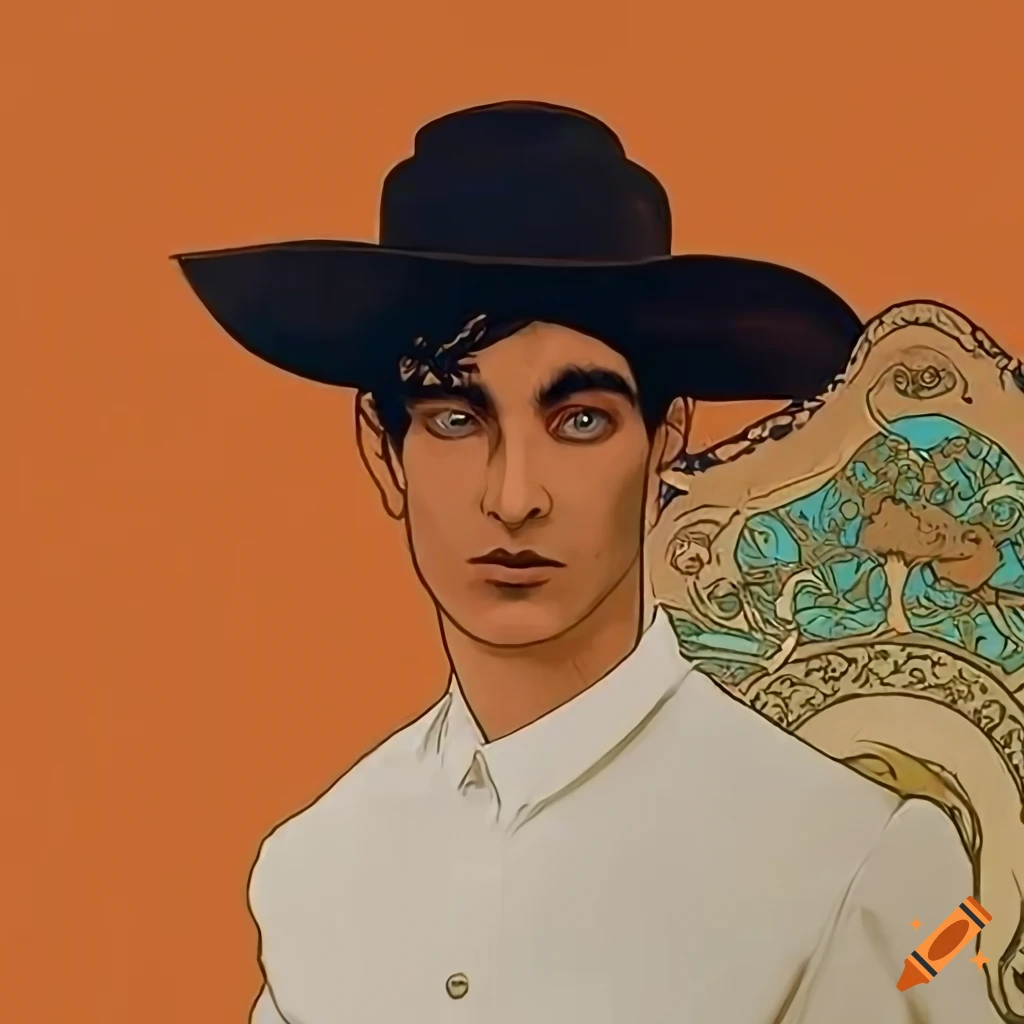 Portrait of a handsome 45-year-old spanish man in art nouveau style on ...