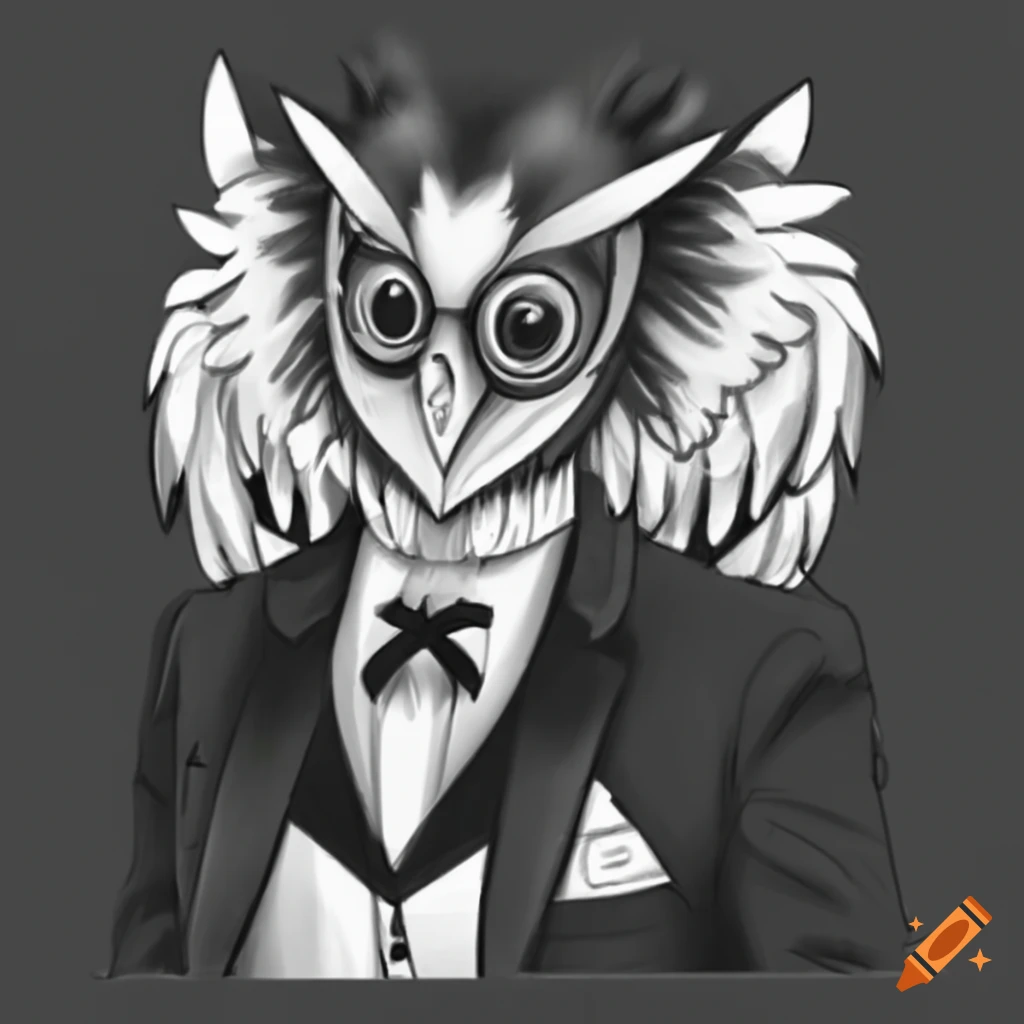 Humanoid owl wearing a tuxedo on Craiyon