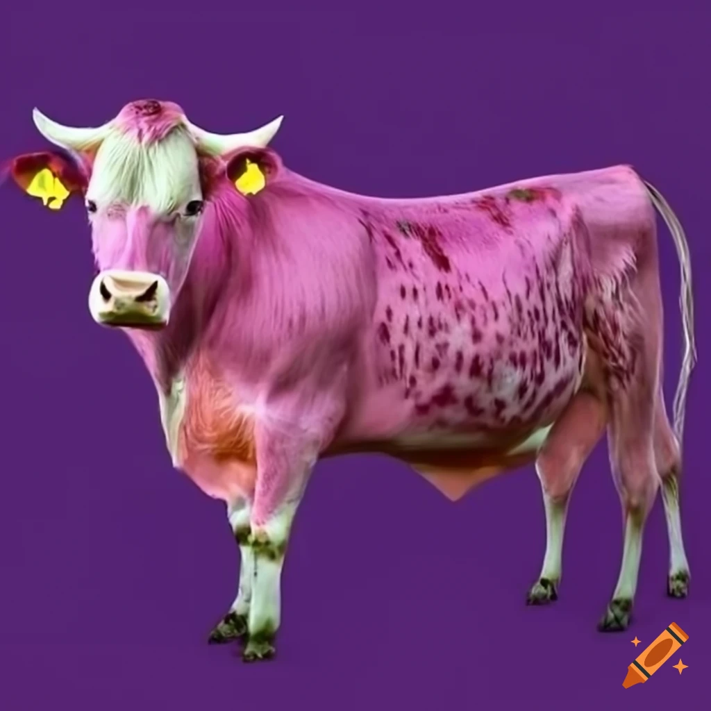 Photorealistic pink and purple cows on Craiyon