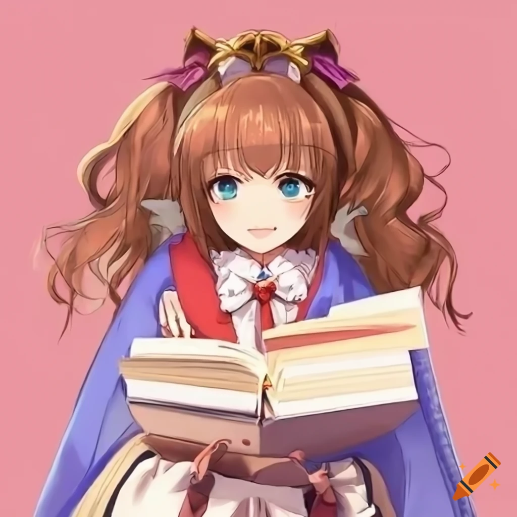 Fantasy librarian scholar mage queen teaching with books in anime style ...