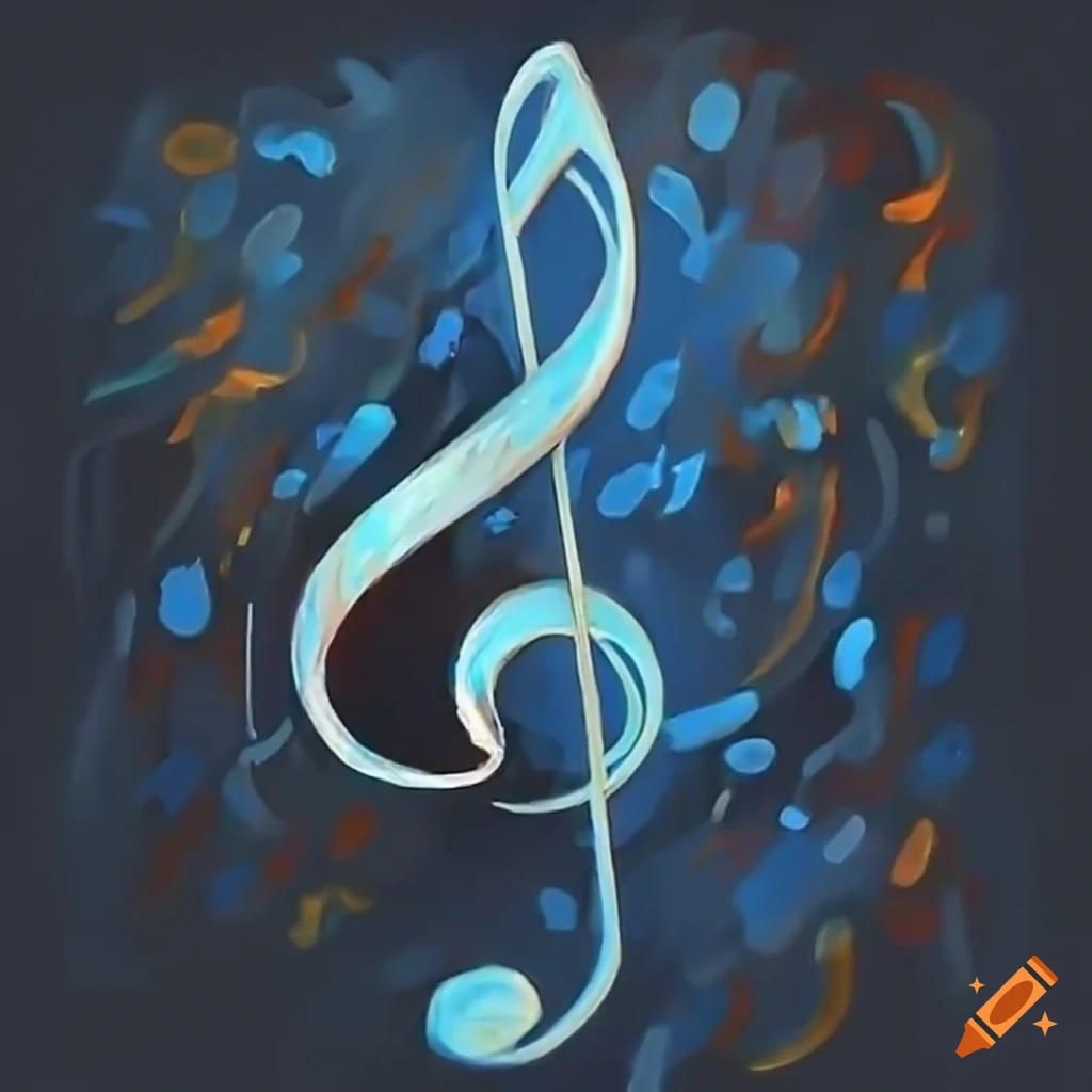 Dancing music notes on a piano keyboard with blue and black ambiance on ...