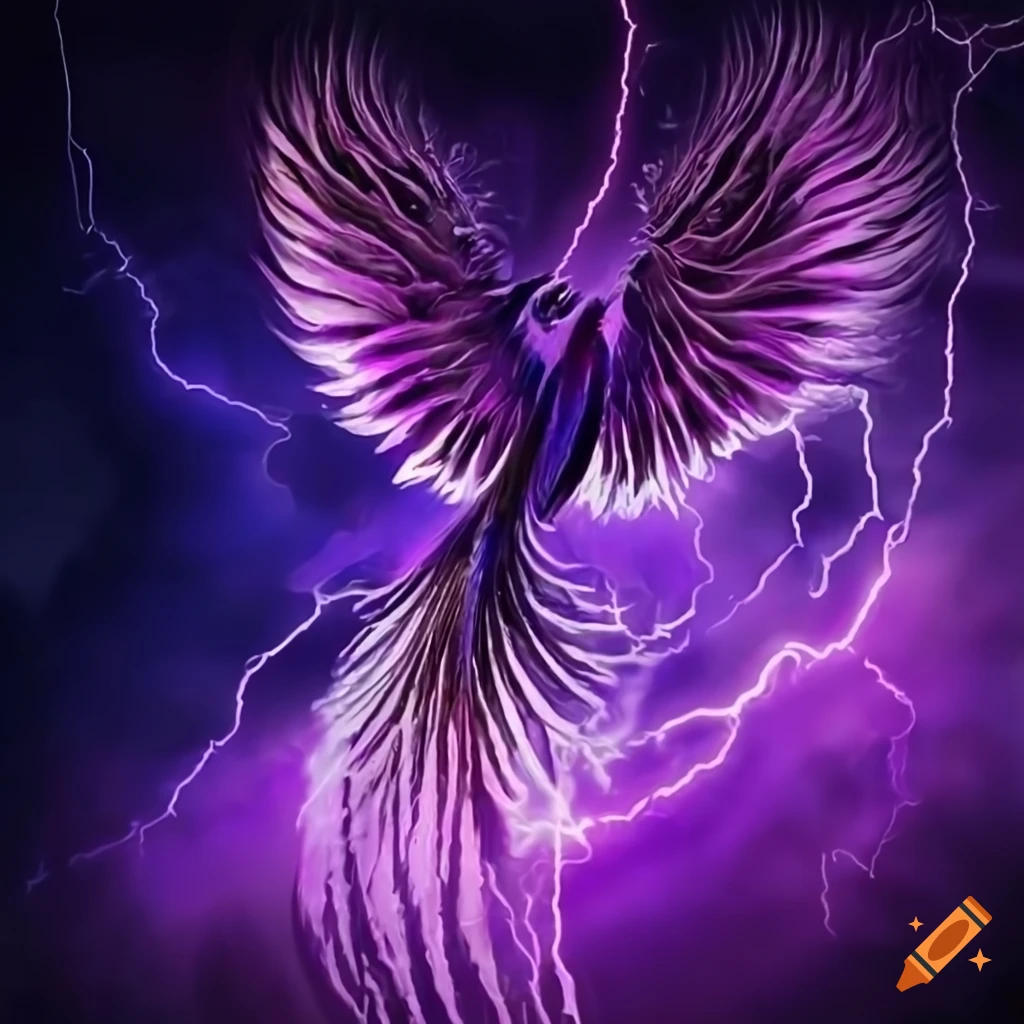 Purple phoenix with purple lightning on Craiyon