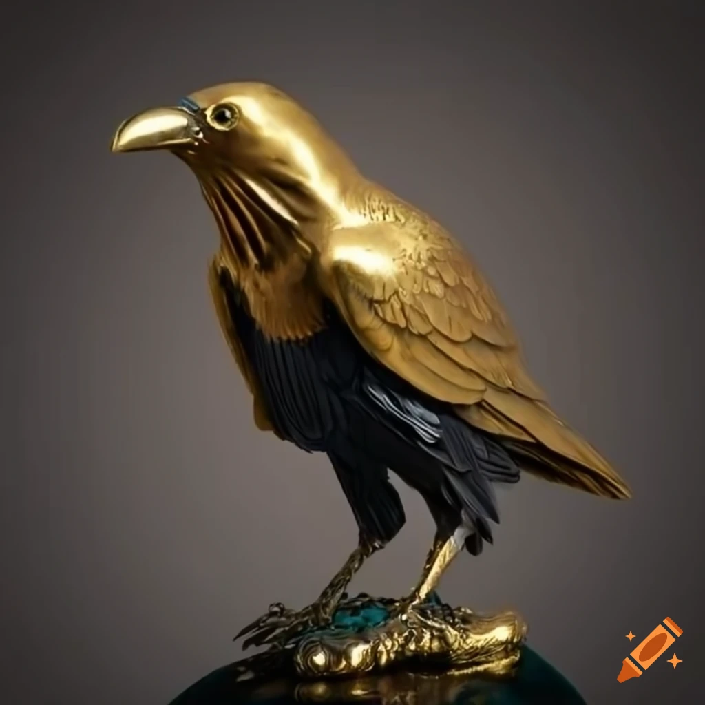 Realistic raven morphing into a golden statue on Craiyon