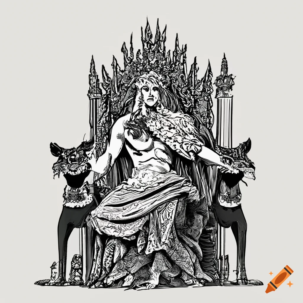 Hades with Cerberus in Victorian line art style on Craiyon