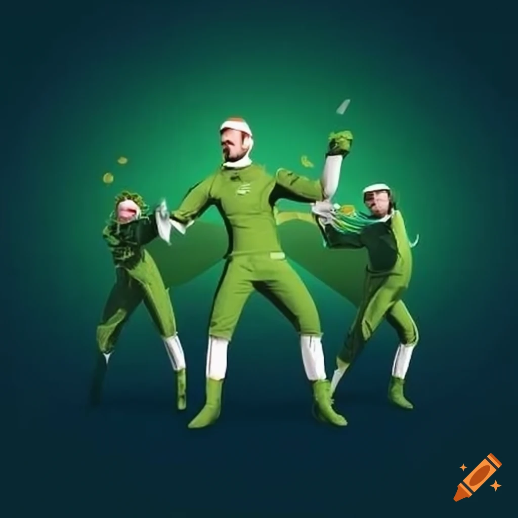 Team mates in light green uniforms on Craiyon