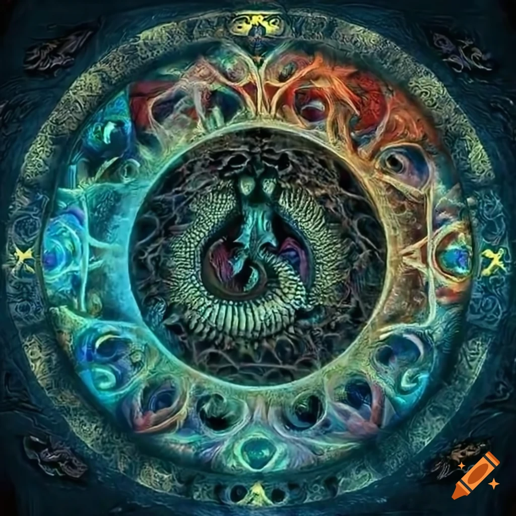 Multi-headed dragon inside a summoning circle on Craiyon