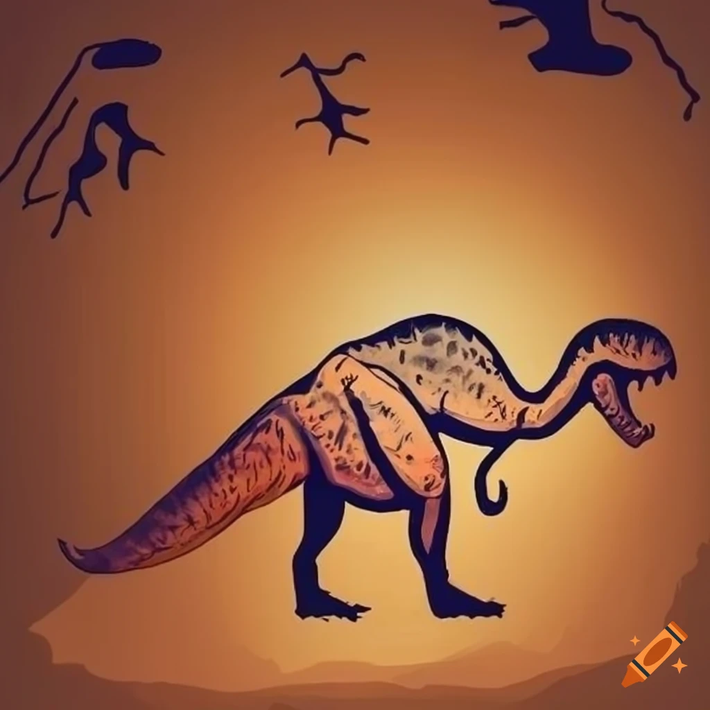 Primitive outline cave painting style of a Tyrannosaurus on Craiyon