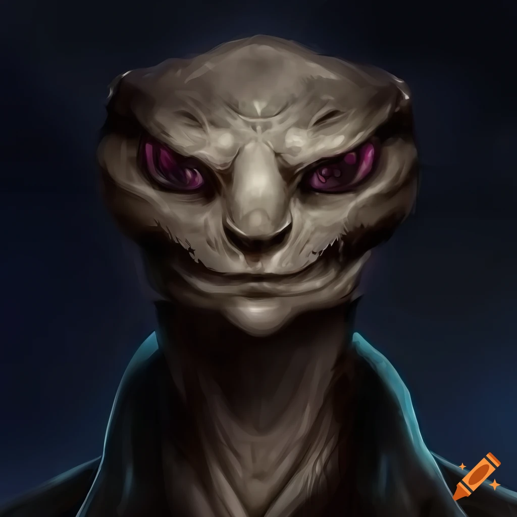 Sci-fi fantasy lizard-human with black jacket on Craiyon