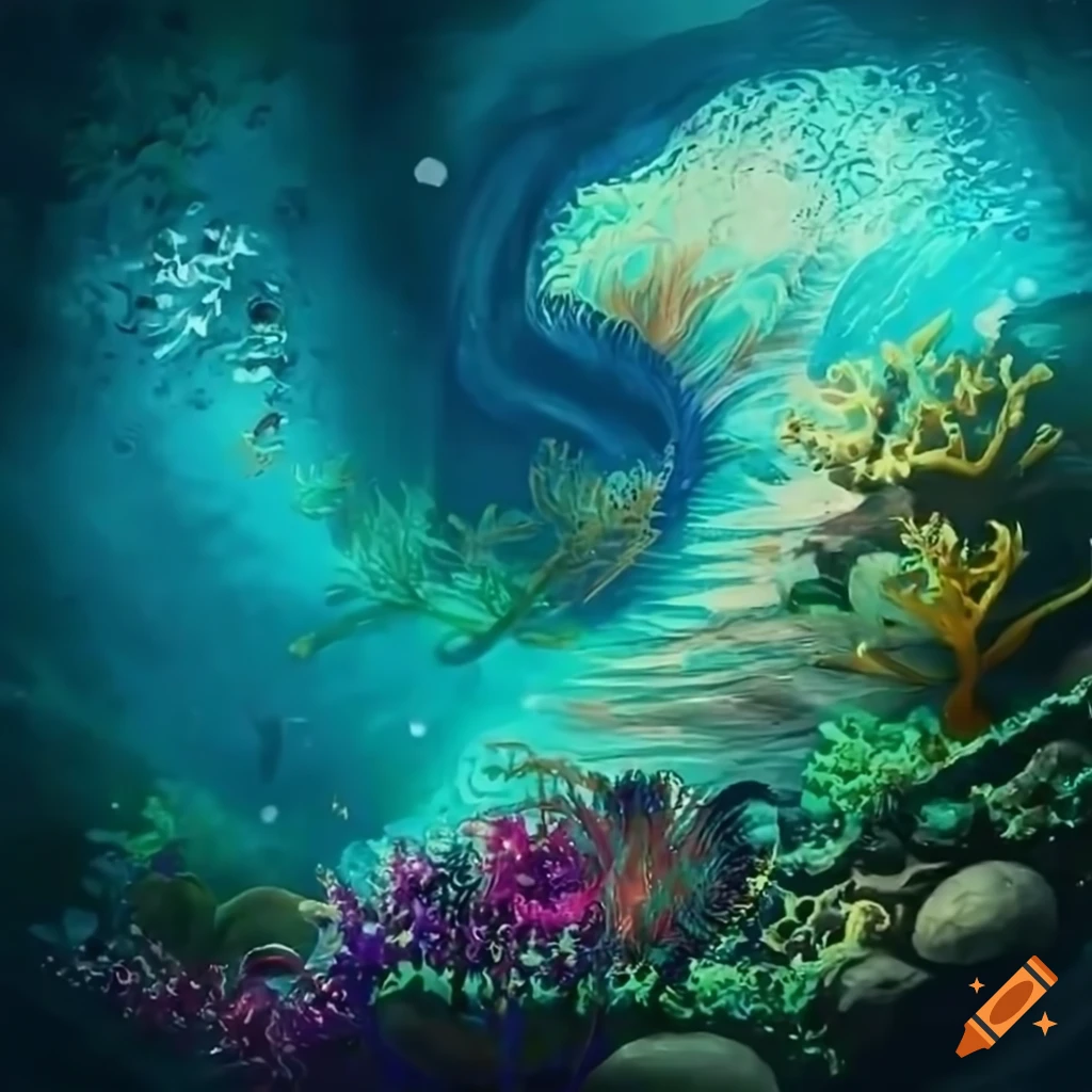 Enchanted underwater realm with vibrant fish and intricate coral in a ...
