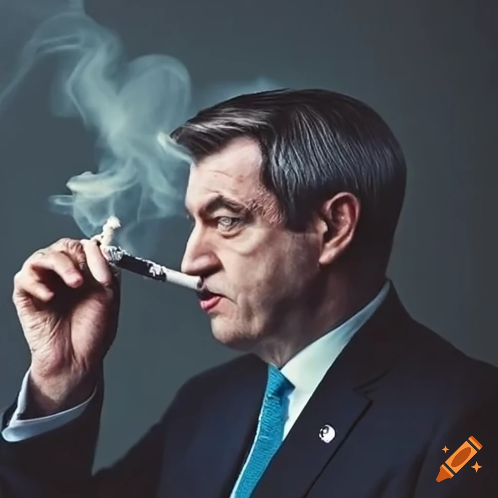 Markus Söder in a humorous moment with a joint on Craiyon