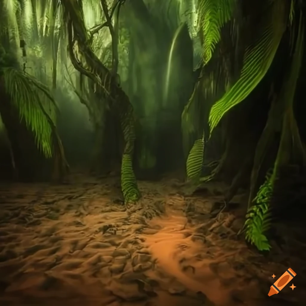 Unknown jungle transitioning into a desert with the ocean in the ...