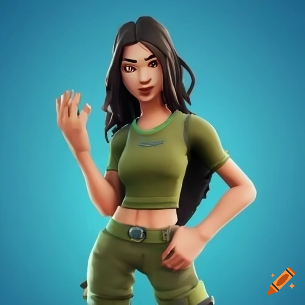 Asian Fortnite Character In White Crop Top And Army Green Shorts On Craiyon