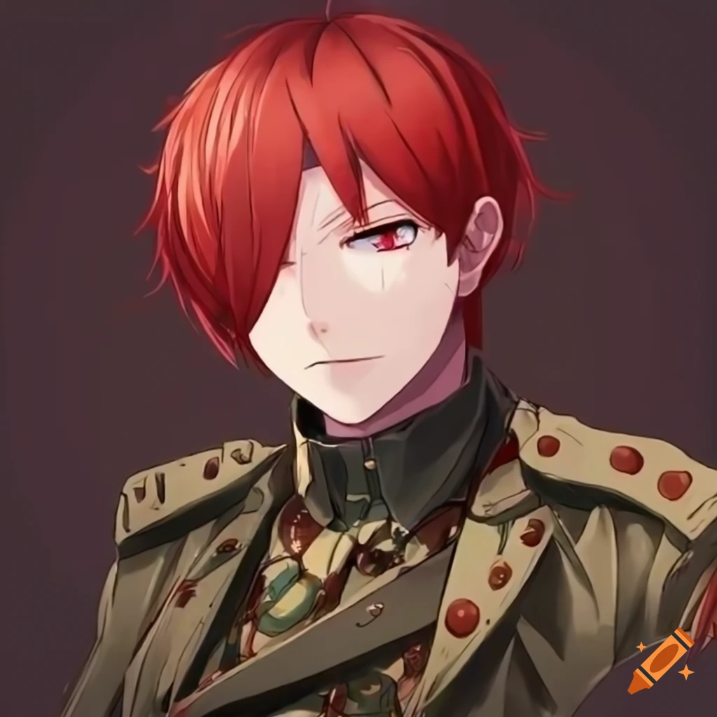 Red-haired anime boy soldier character on Craiyon