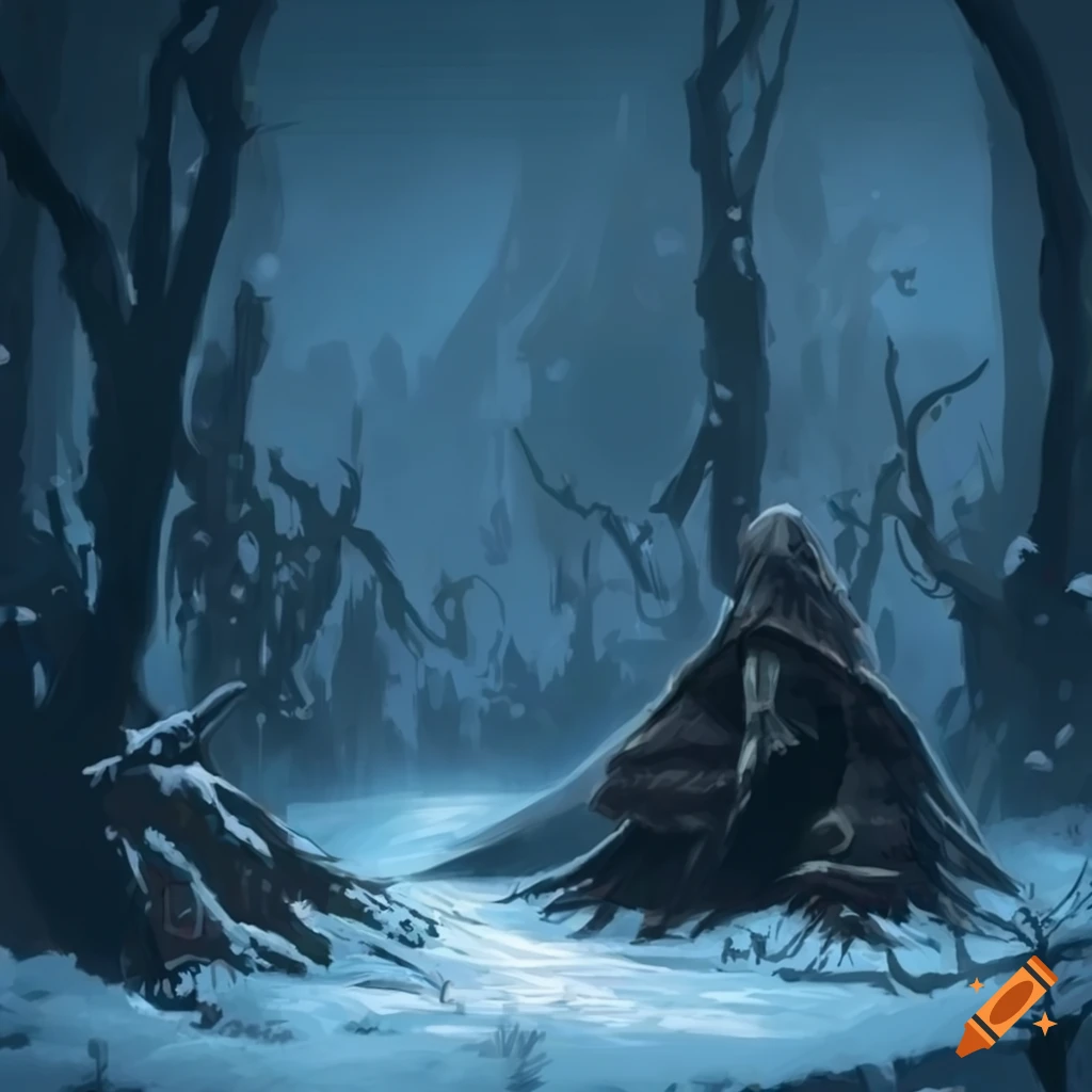 Snow-covered fantasy landscape on Craiyon