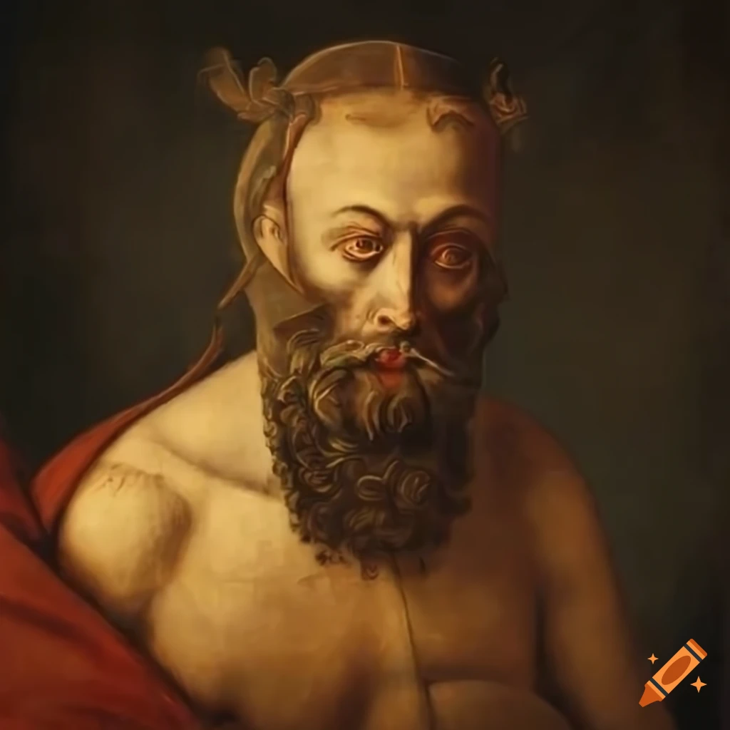 Medieval painting depicting the god Limbra, the benevolent god of ...