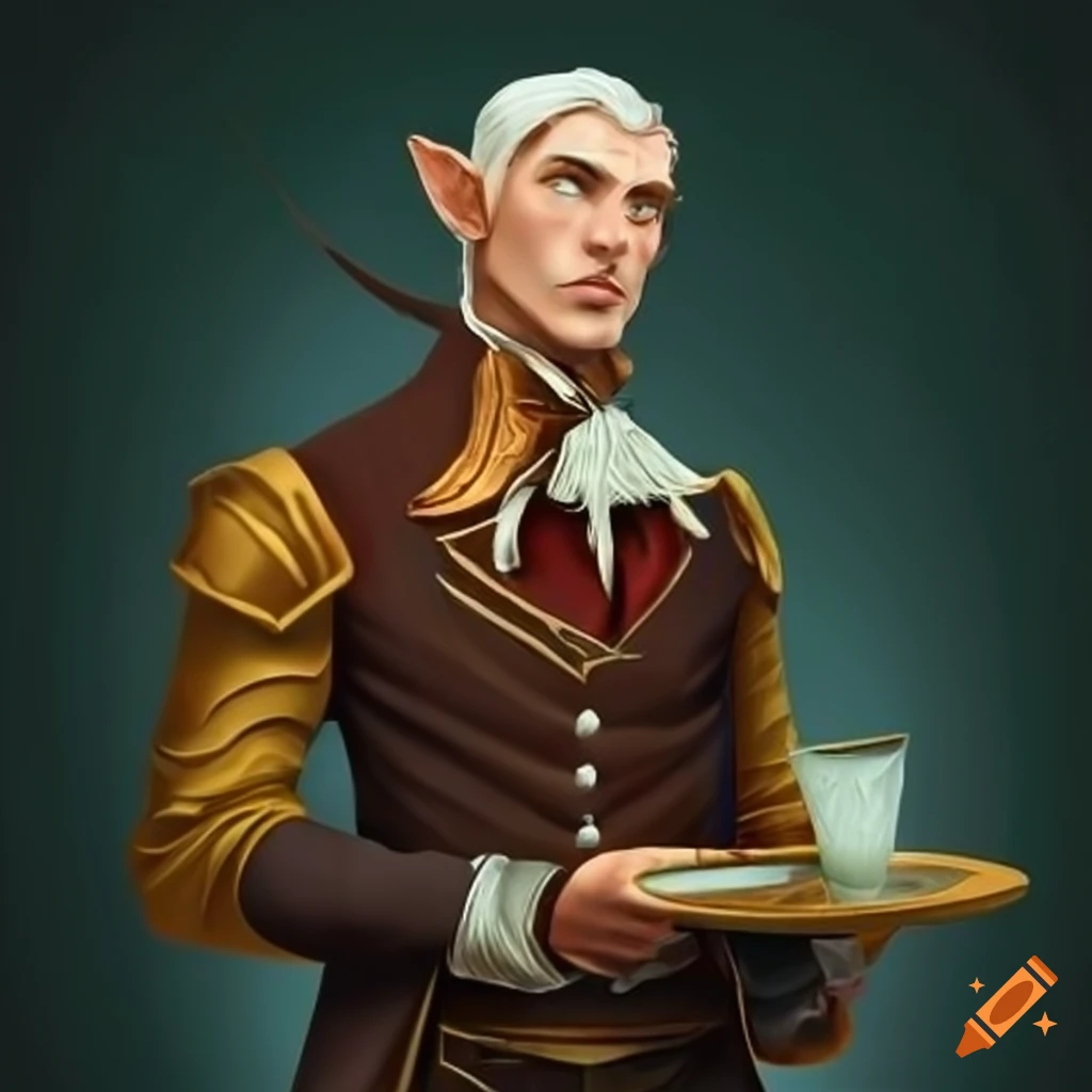 Elven male waiter on Craiyon