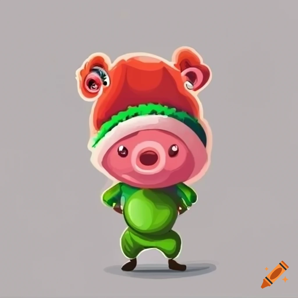 Cartoon pig in frog hat playing rugby on Craiyon