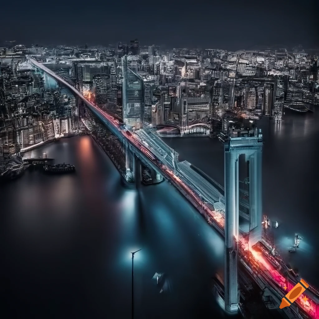 Aerial view of futuristic cyberpunk San Francisco on Craiyon