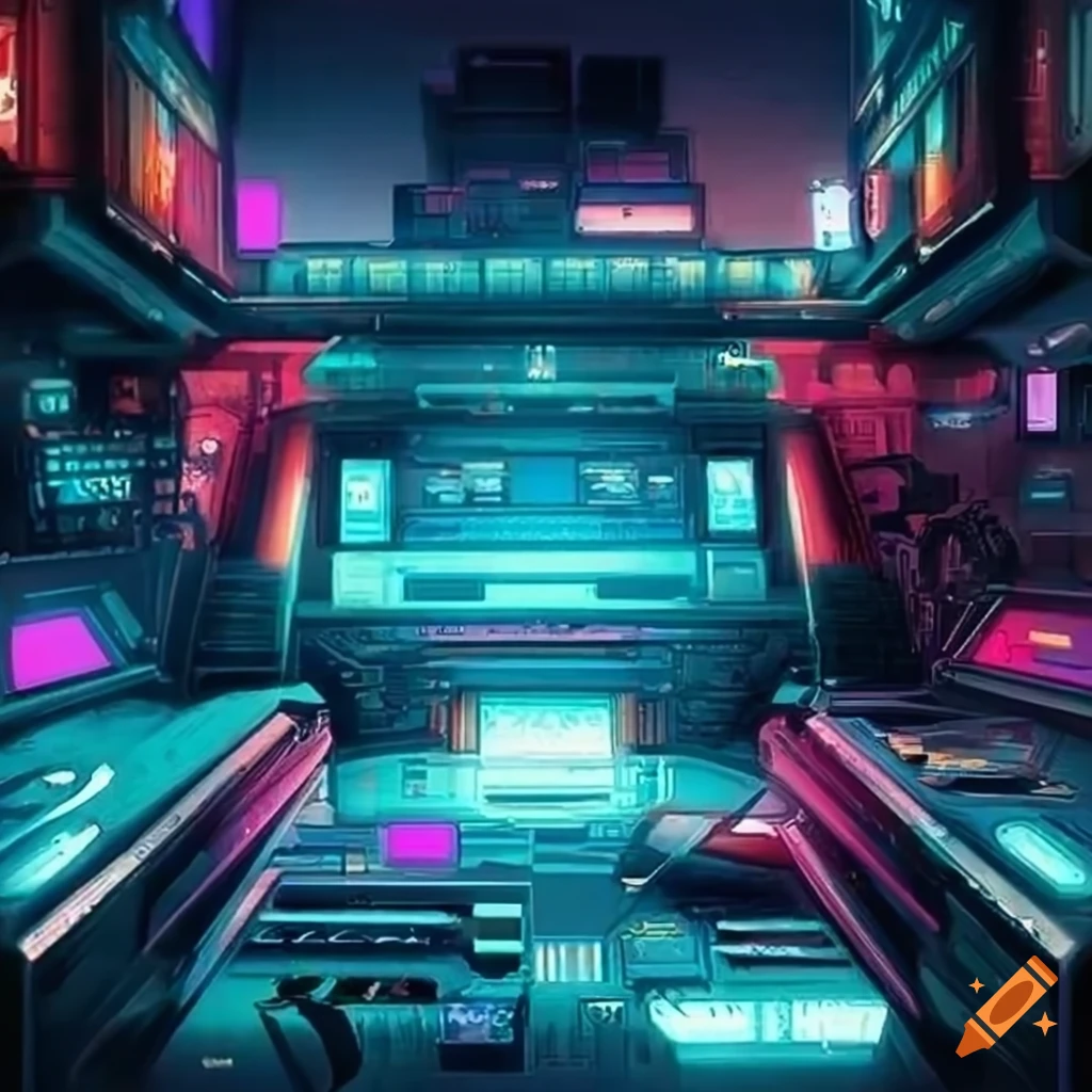 Control deck with a cyberpunk theme on Craiyon
