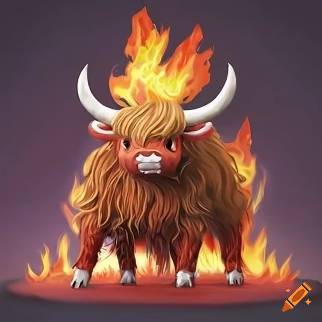 Highland cow fire pok\u00e9mon starter on Craiyon