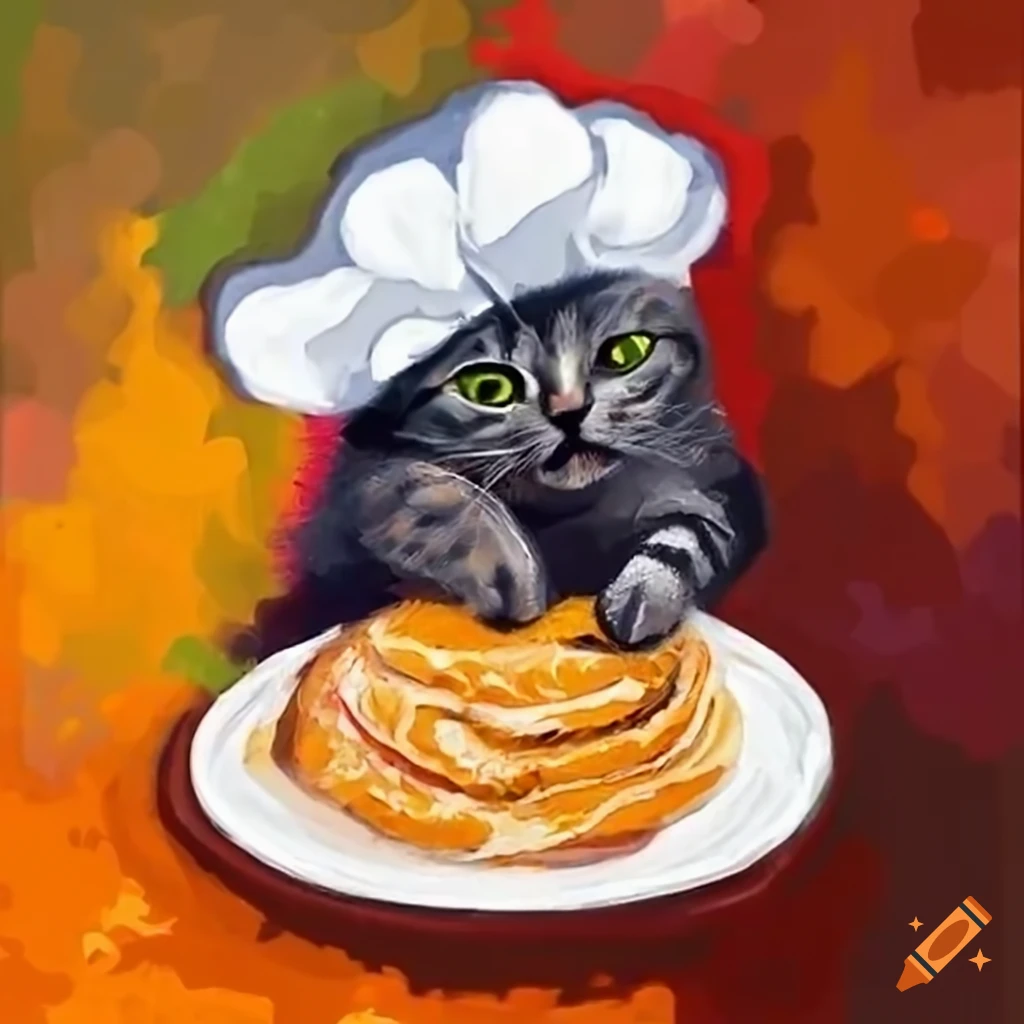 Adorable cat baking with a chef's hat and pun caption on Craiyon