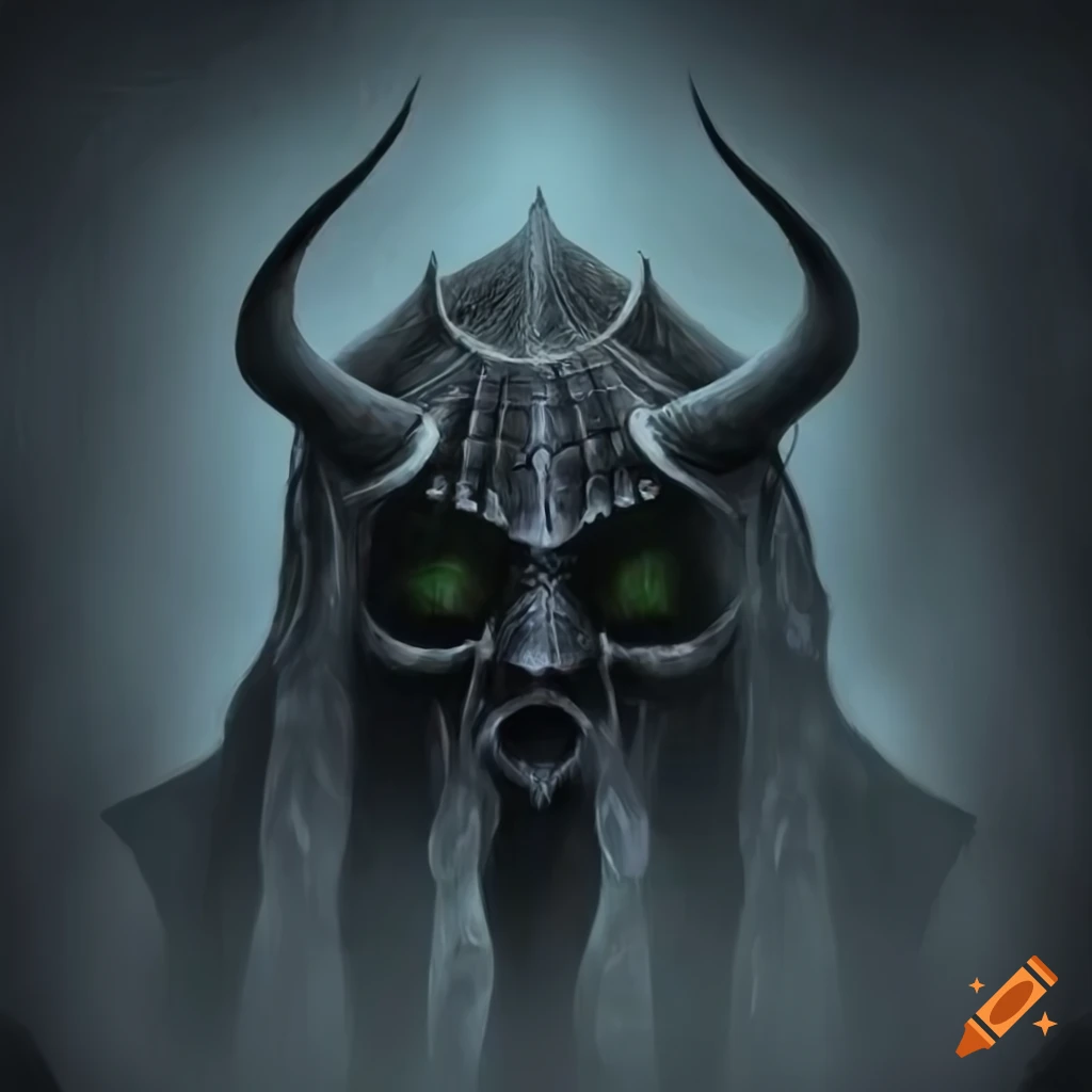 Dark helm with curved horns and slits for eyes on Craiyon