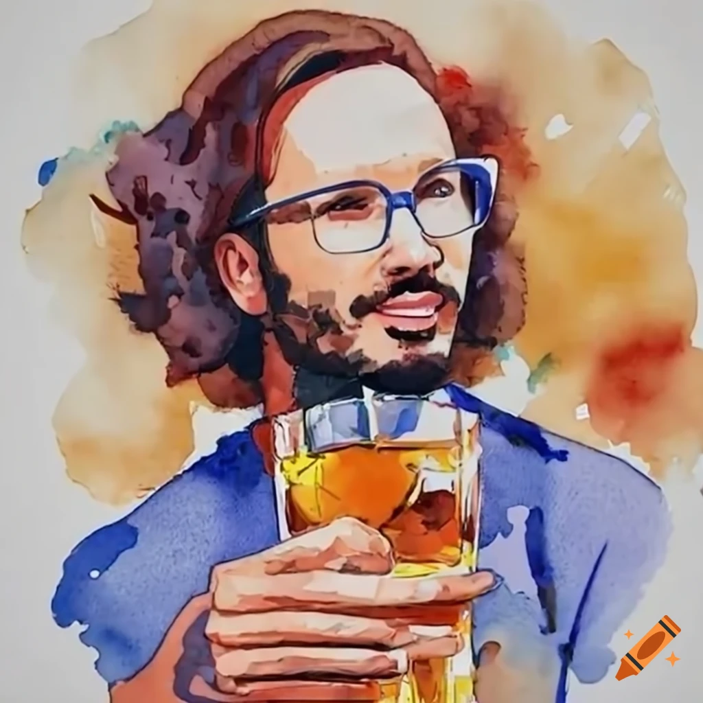 Joe wicks relaxing with a glass of aged whisky after workout on Craiyon