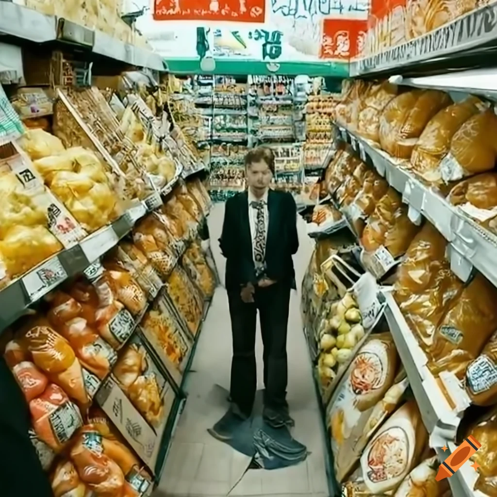 CCTV footage of a cyberpunk Russian supermarket on Craiyon