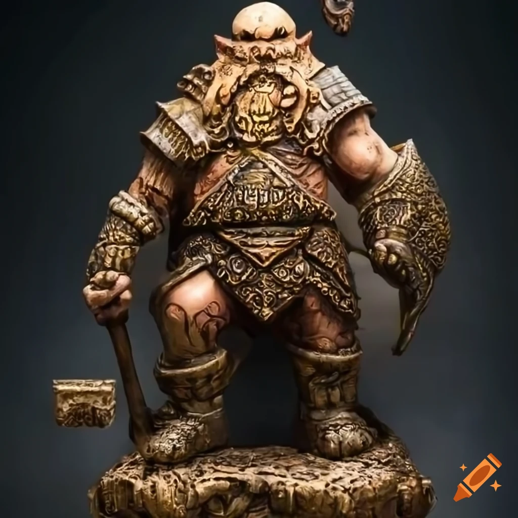 Detailed statue of a dwarven deity with a destroyed hammer on Craiyon