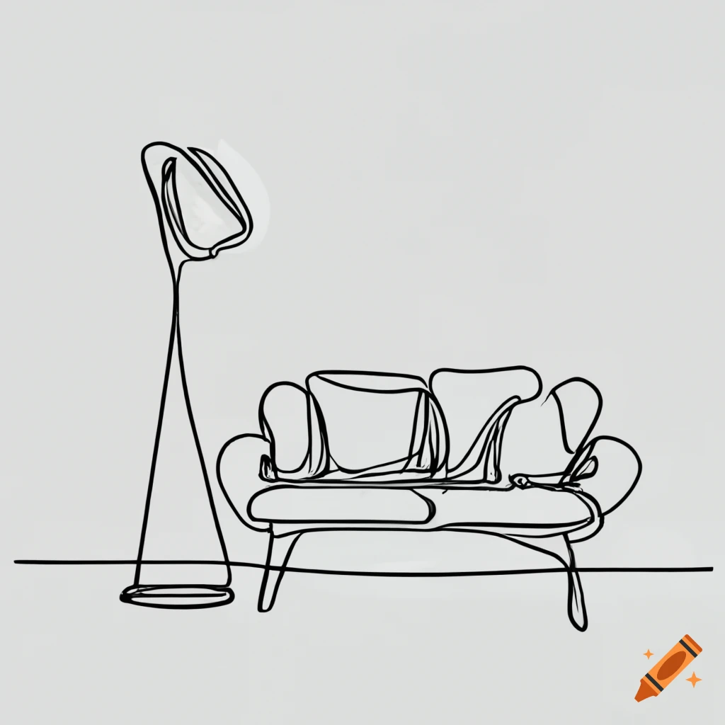 Continuous contour single line drawing of a minimalist lounge setup on ...