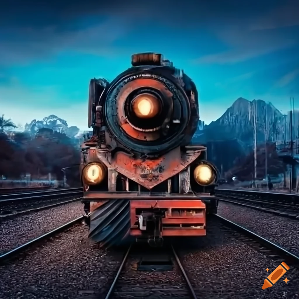 Surreal train locomotive designed with a kingfisher bird's head on one ...