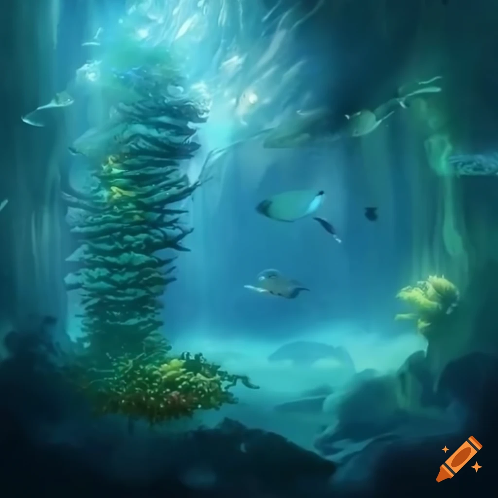 Enchanted underwater realm with vibrant fish and intricate coral in a ...
