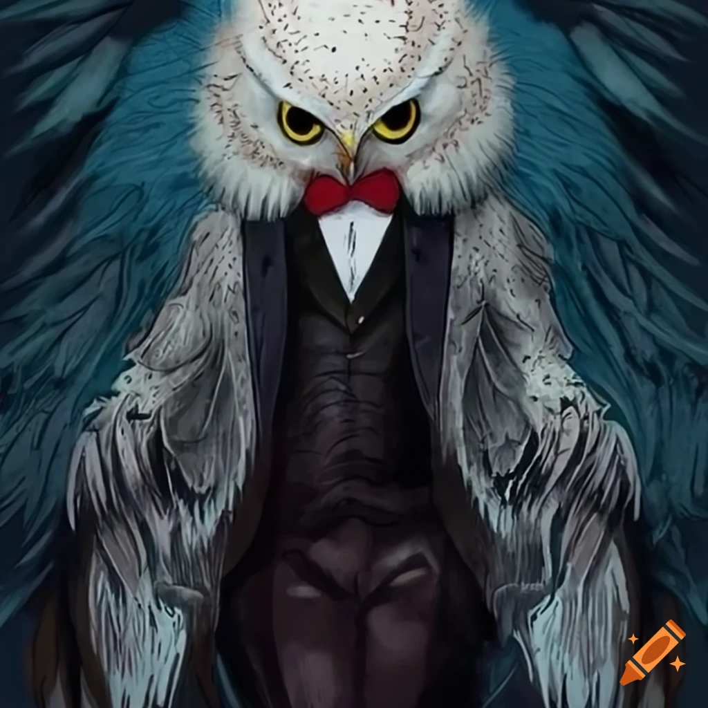 Humanoid owl wearing a tuxedo on Craiyon