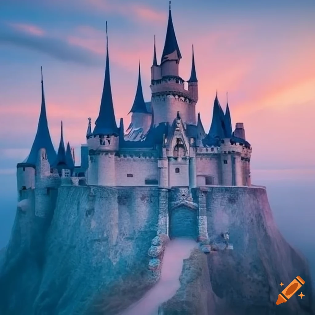 Illustration of a fairytale castle in dreamlike pastel colors on Craiyon