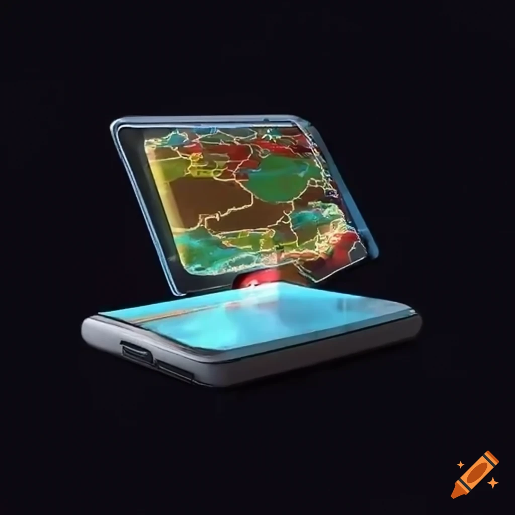 3d hologram tourist fun map above a mobile phone on Craiyon