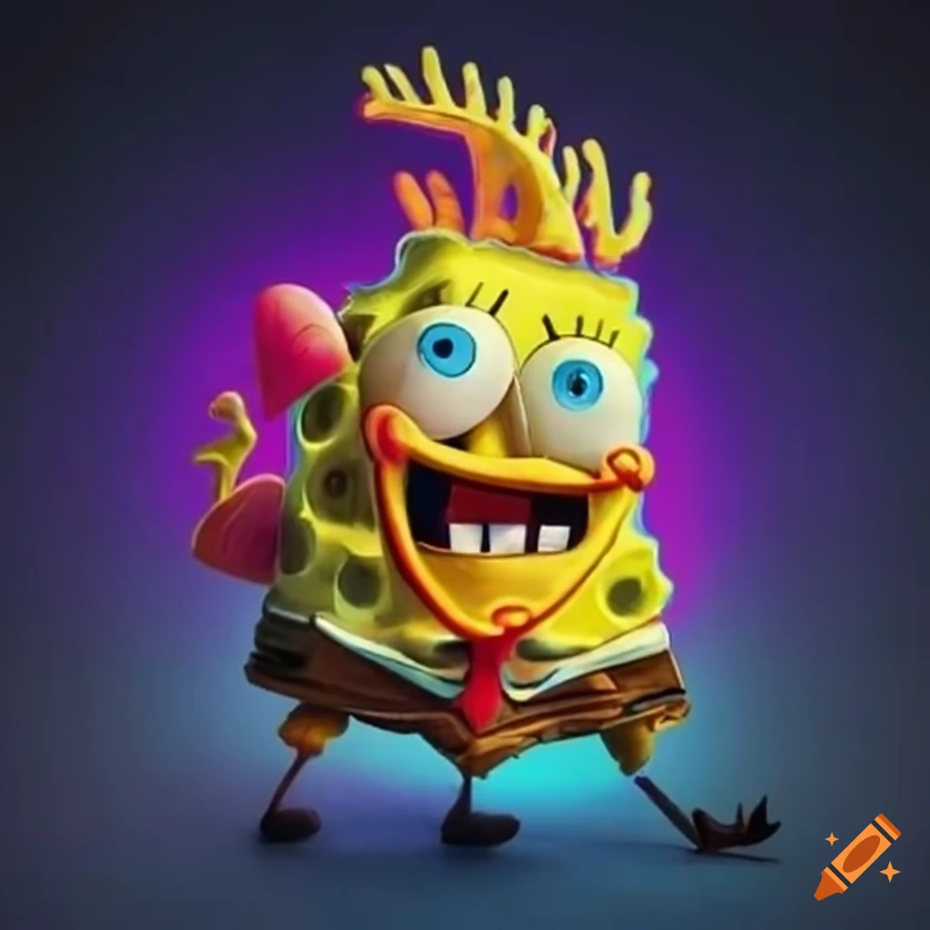 Futuristic warrior SpongeBob SquarePants as a chicken ready for battle ...