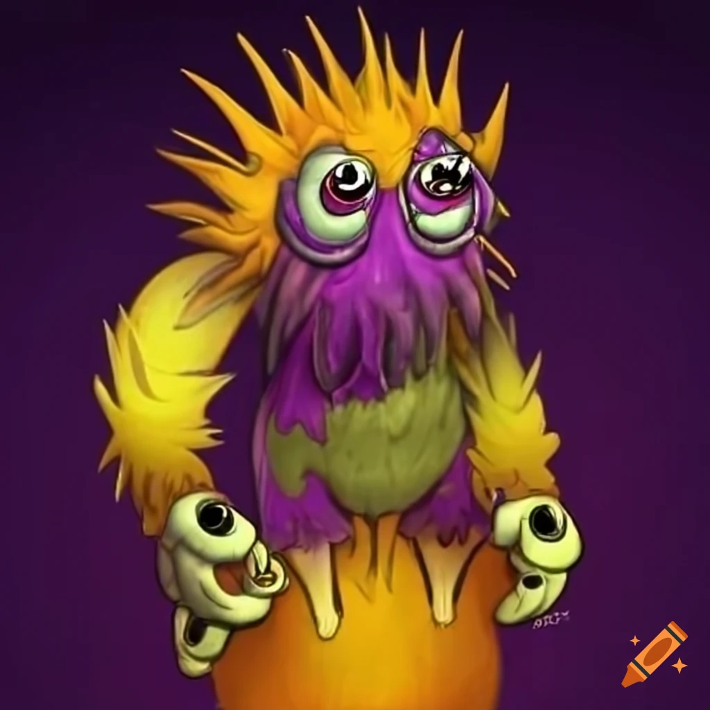 Monster with spikes and multiple arms in My Singing Monsters style on Craiyon