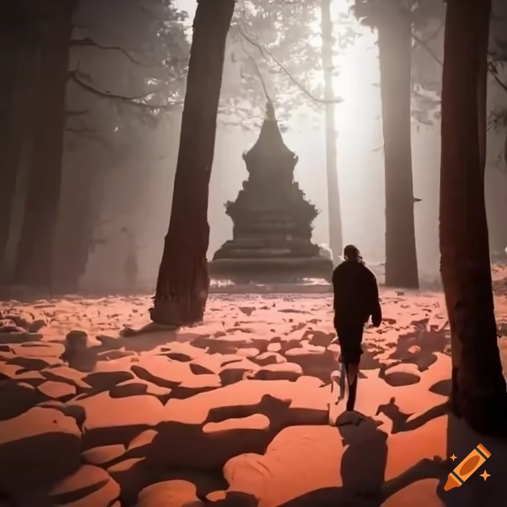 People walking in a Marshmallow forest with a chocolate temple in the ...