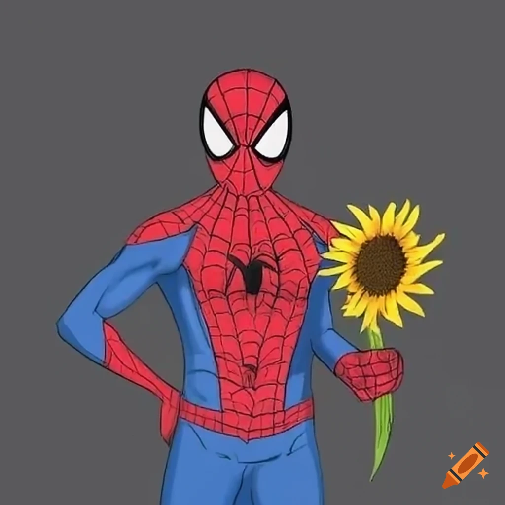 Spider-Man holding a sunflower on Craiyon