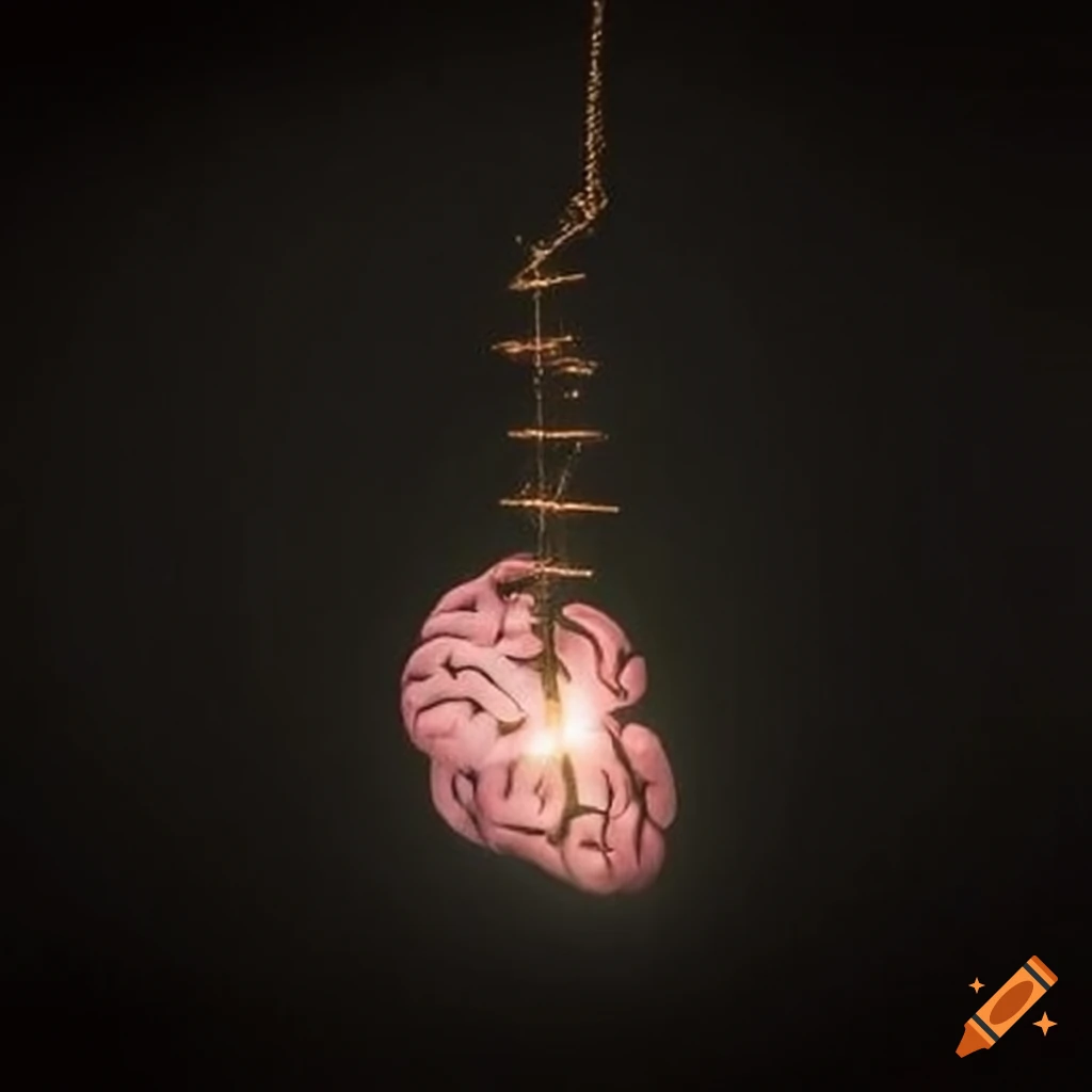 Surreal image of brain hanging by threads on Craiyon