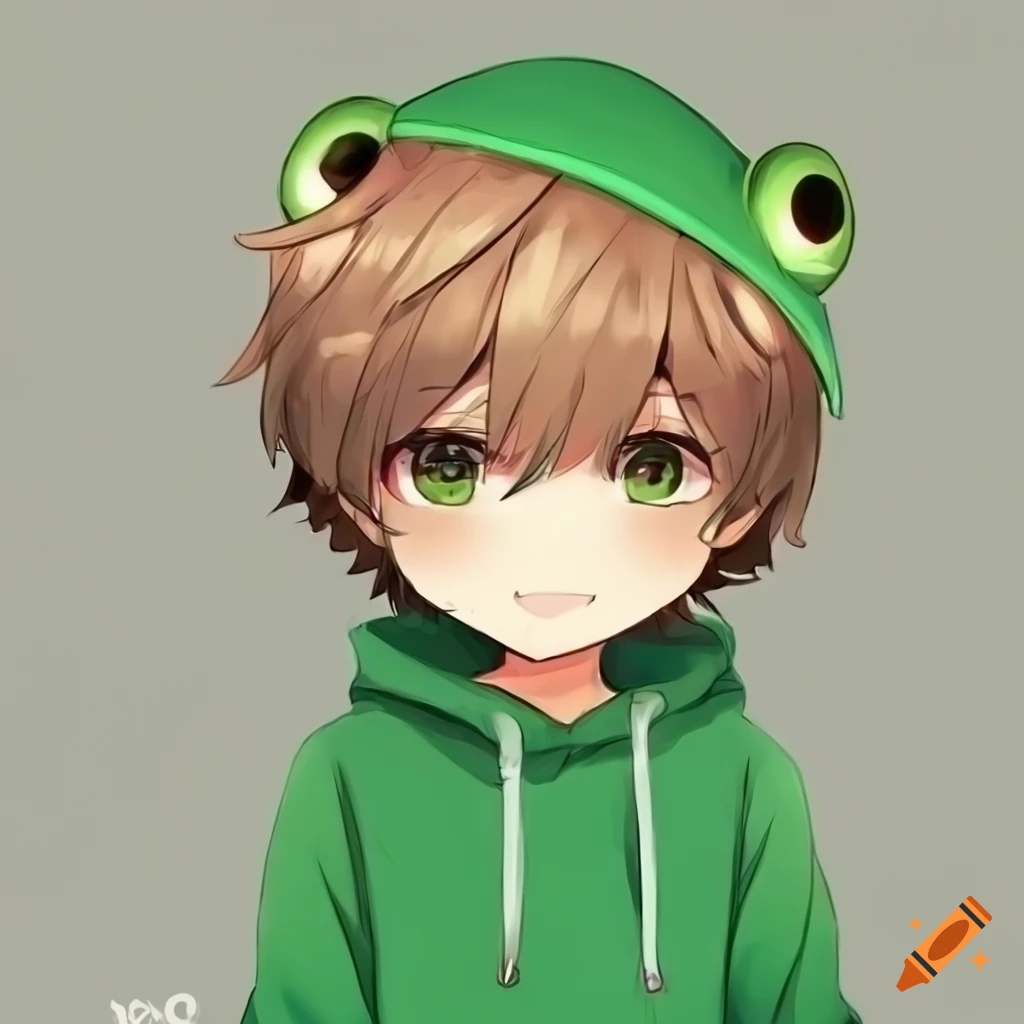 Cute Chibi Anime boy in a mint green Frog hoodie on Craiyon