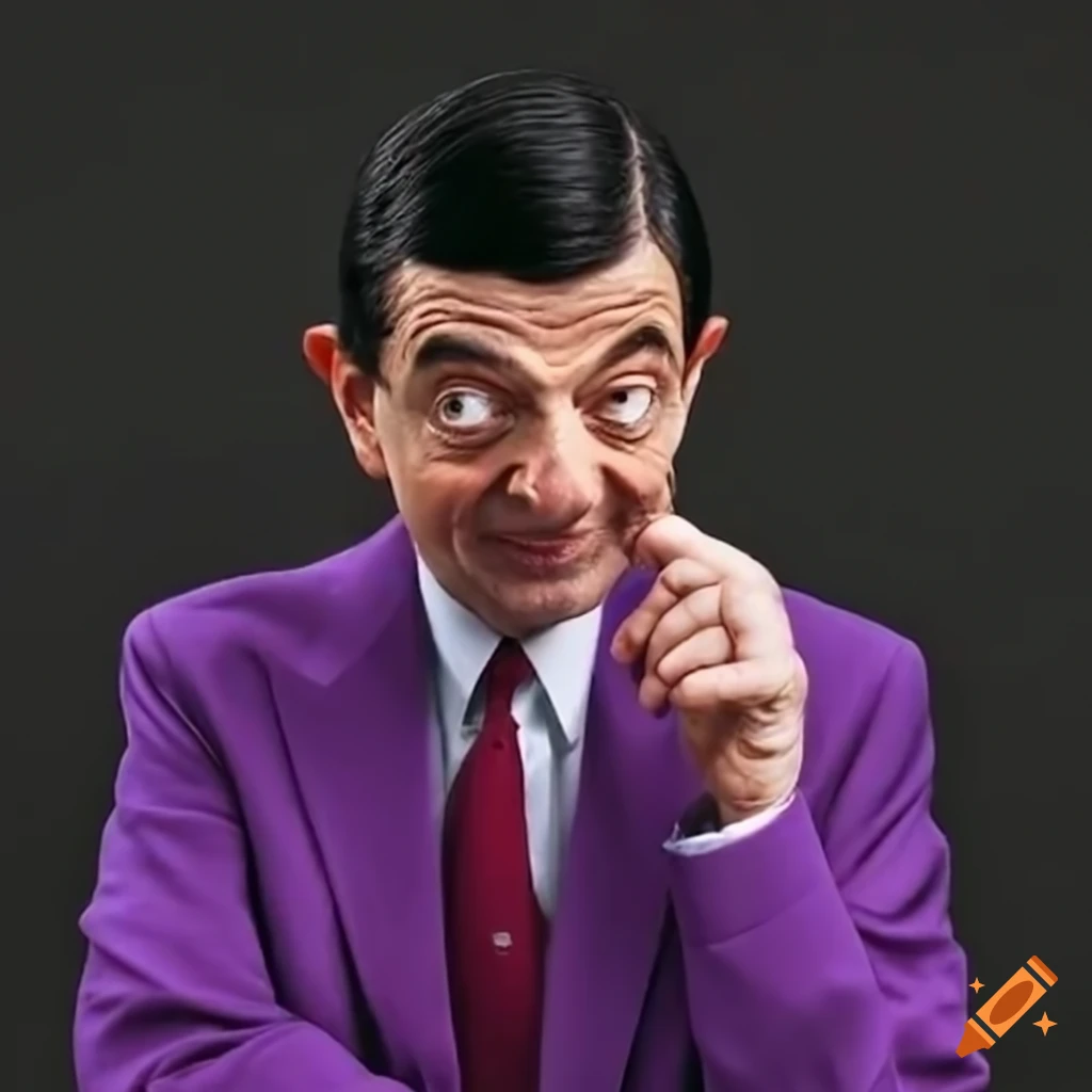 Mr. bean having a conversation with purple guy on Craiyon