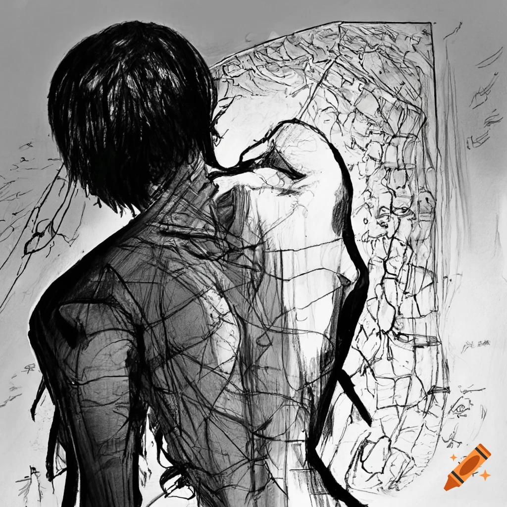 Person looking at their reflection in a mirror with a conflicted ...