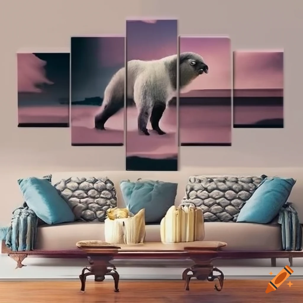 Side profile of a bear in a 3 panel wall art design on Craiyon