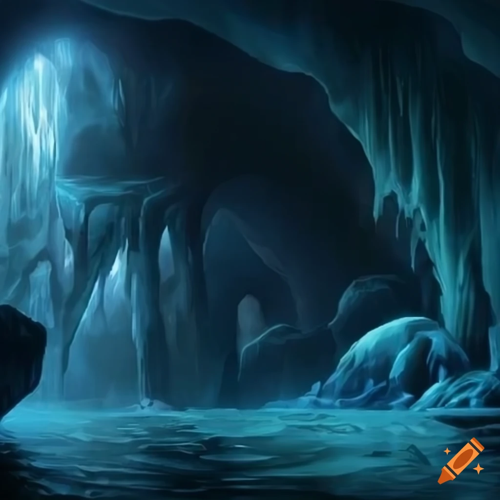 Ice-carved cavern in a fantasy art style on Craiyon