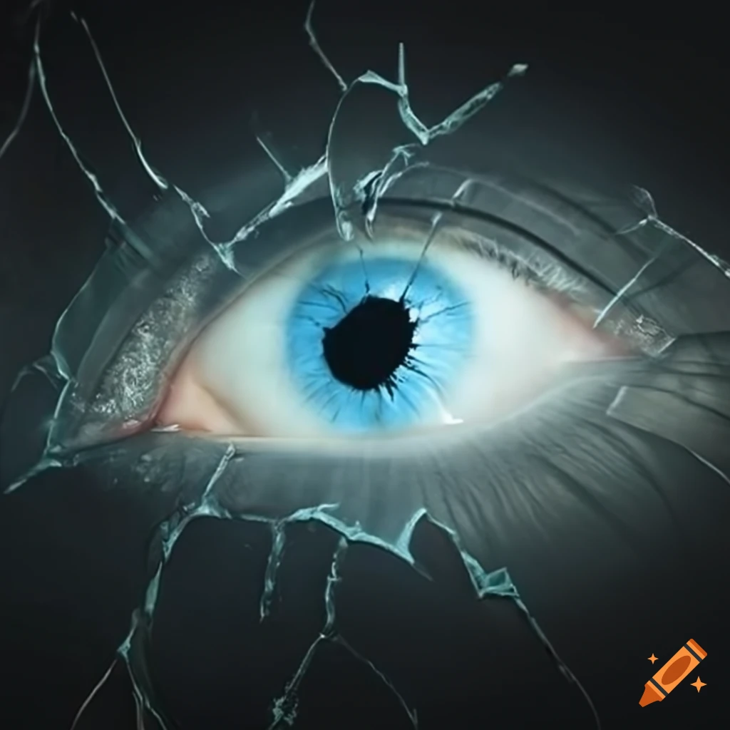 Lightning tornado of broken glass eye in a photorealistic style on Craiyon