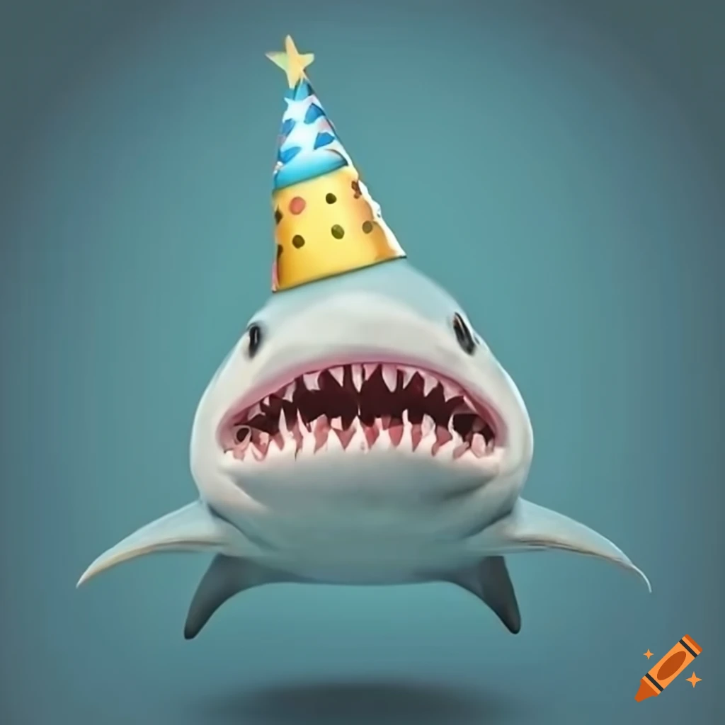 Shark wearing a birthday hat on Craiyon