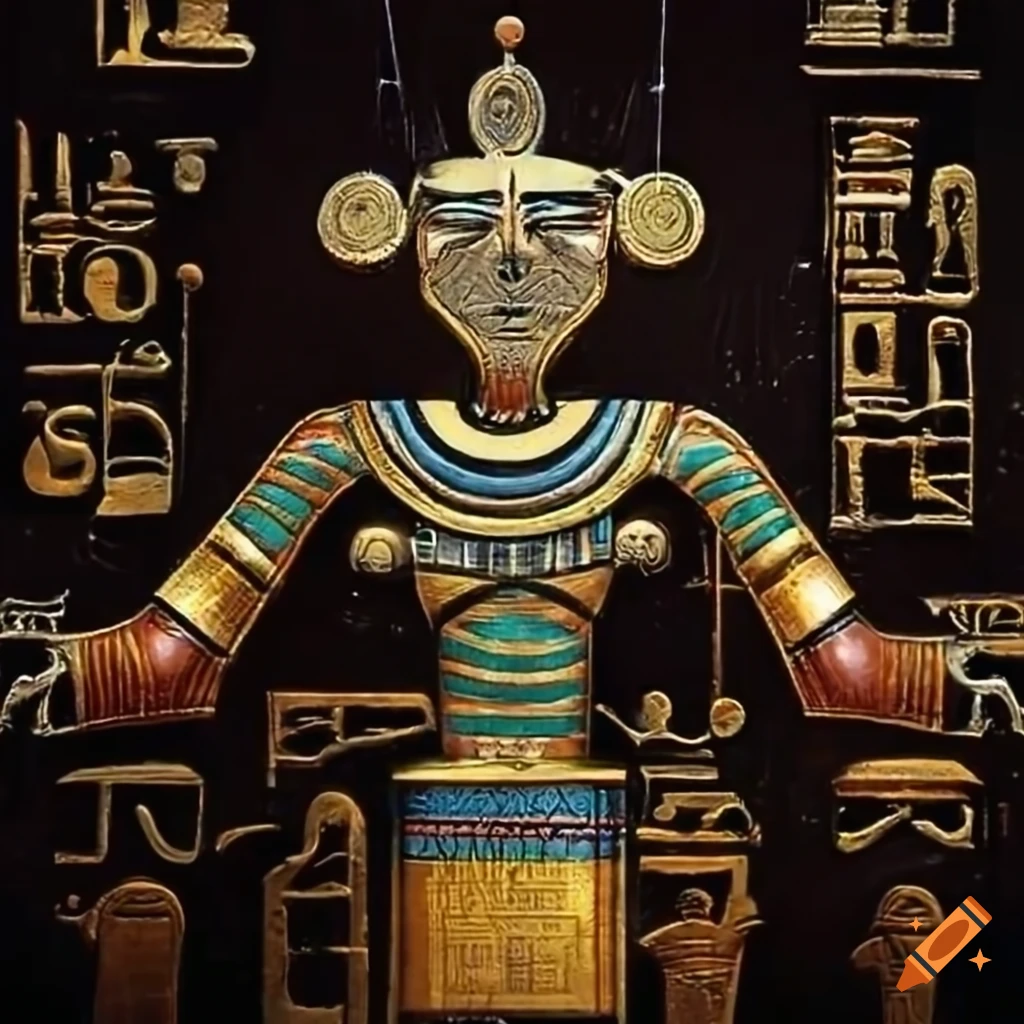 Egyptian hieroglyphs depicting robots on Craiyon