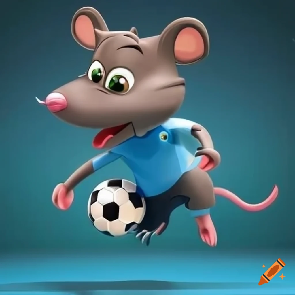 Cartoon mouse playing soccer in a manchester city jersey on Craiyon